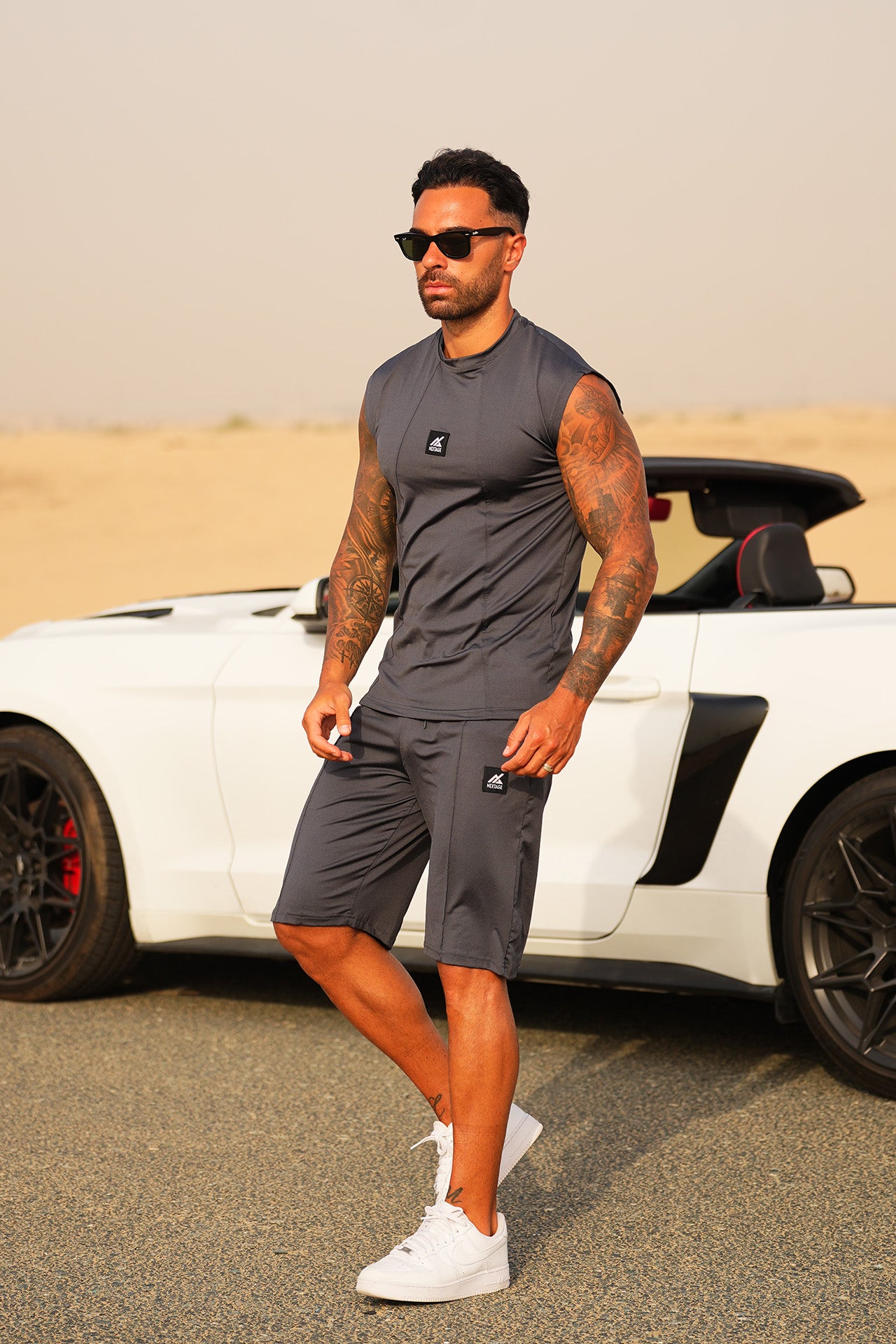 Invisible Zip Detail Grey Tracksuit - Gym & Sportswear Shorts Sets For Men