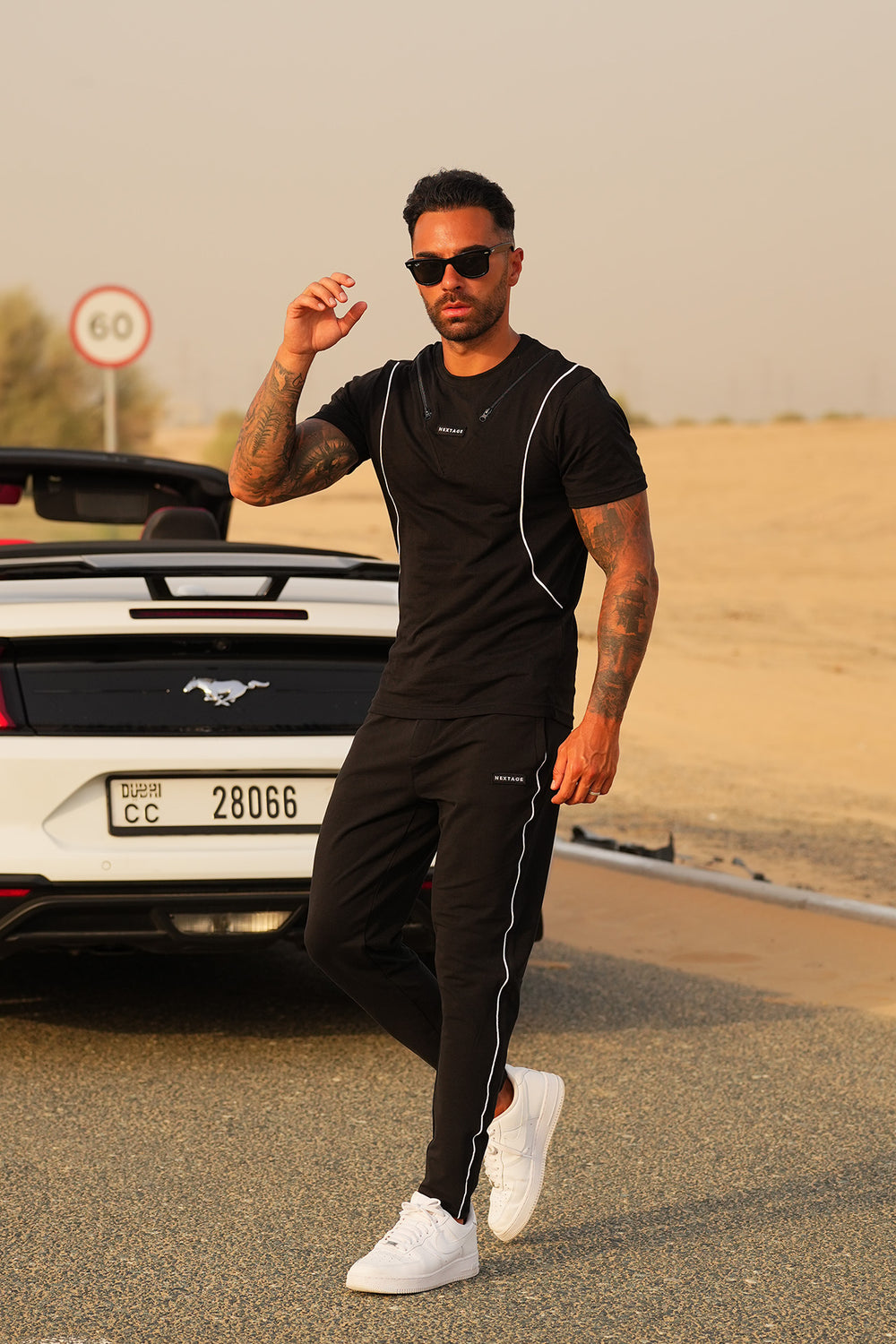 Nextage Black V Zipper Piping Detail Tracksuit - Summer Tracksuits For Men