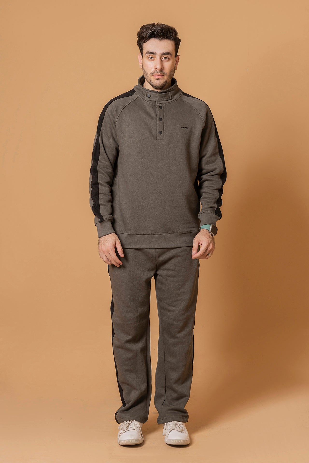 Olive Drab Funnel Popper Button Tracksuit - Winter Tracksuit - New ...