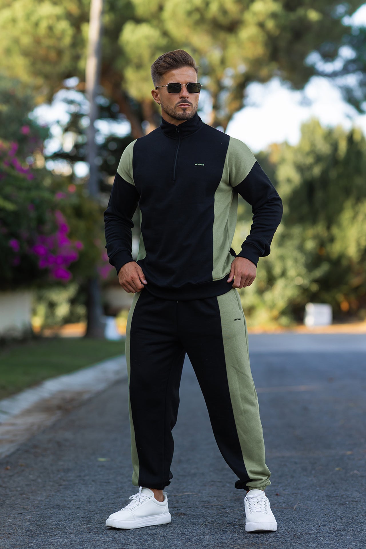 Nextage Oversized Black Khaki Panel Tracksuit- Outdoor tracksuit for ...