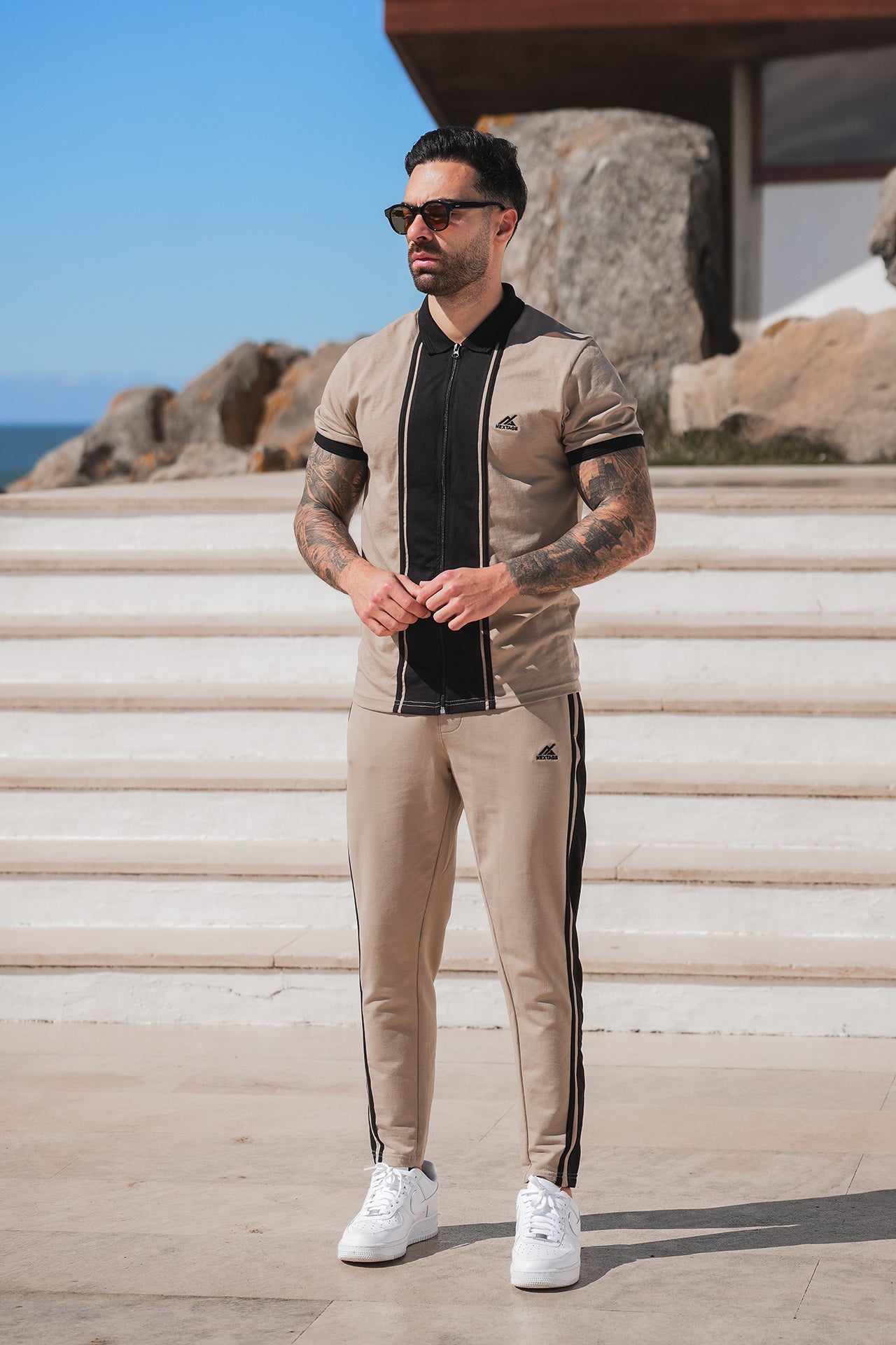 Nextage Beige Logo Stripes Tracksuit - Best Summer Tracksuits in Pakistan