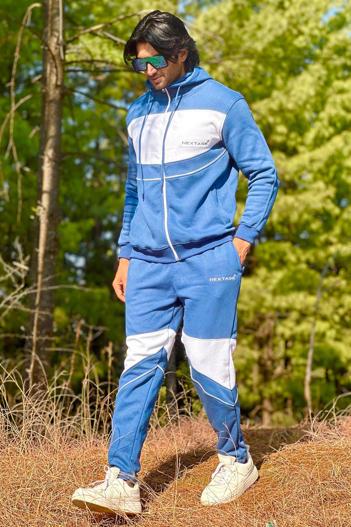 Nextage Blue Piping Detail Hooded Fleece Tracksuit - Online Men ...