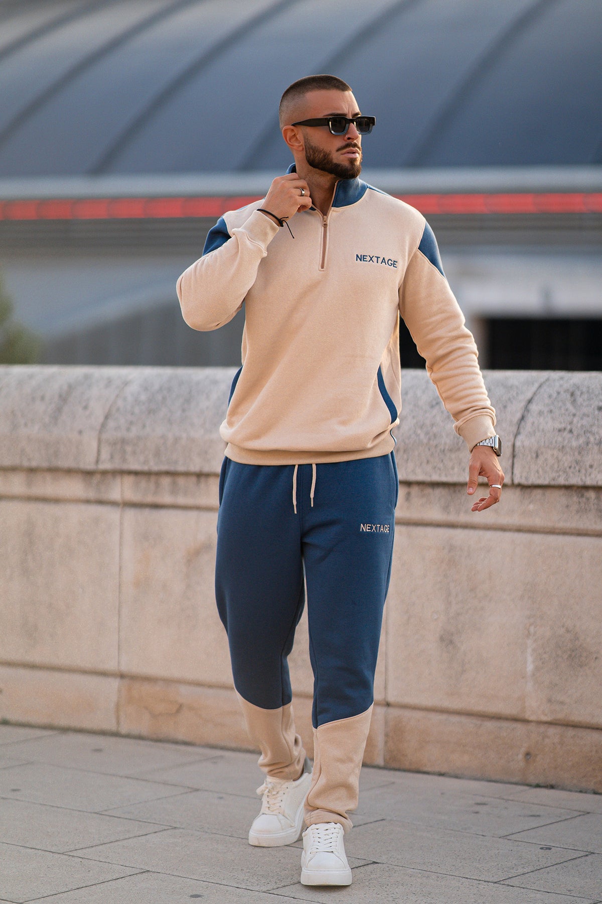 Nextage Oatmeal Quarter Zip Cotton Fleece Tracksuit - Best Winter Tracksuit