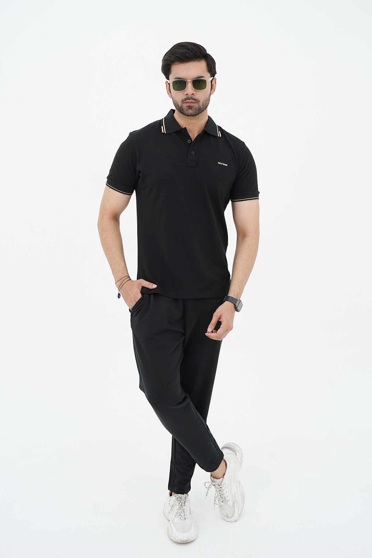 Black Golden Embroidered Tracksuit - Black Polo Tracksuits - Summer ...