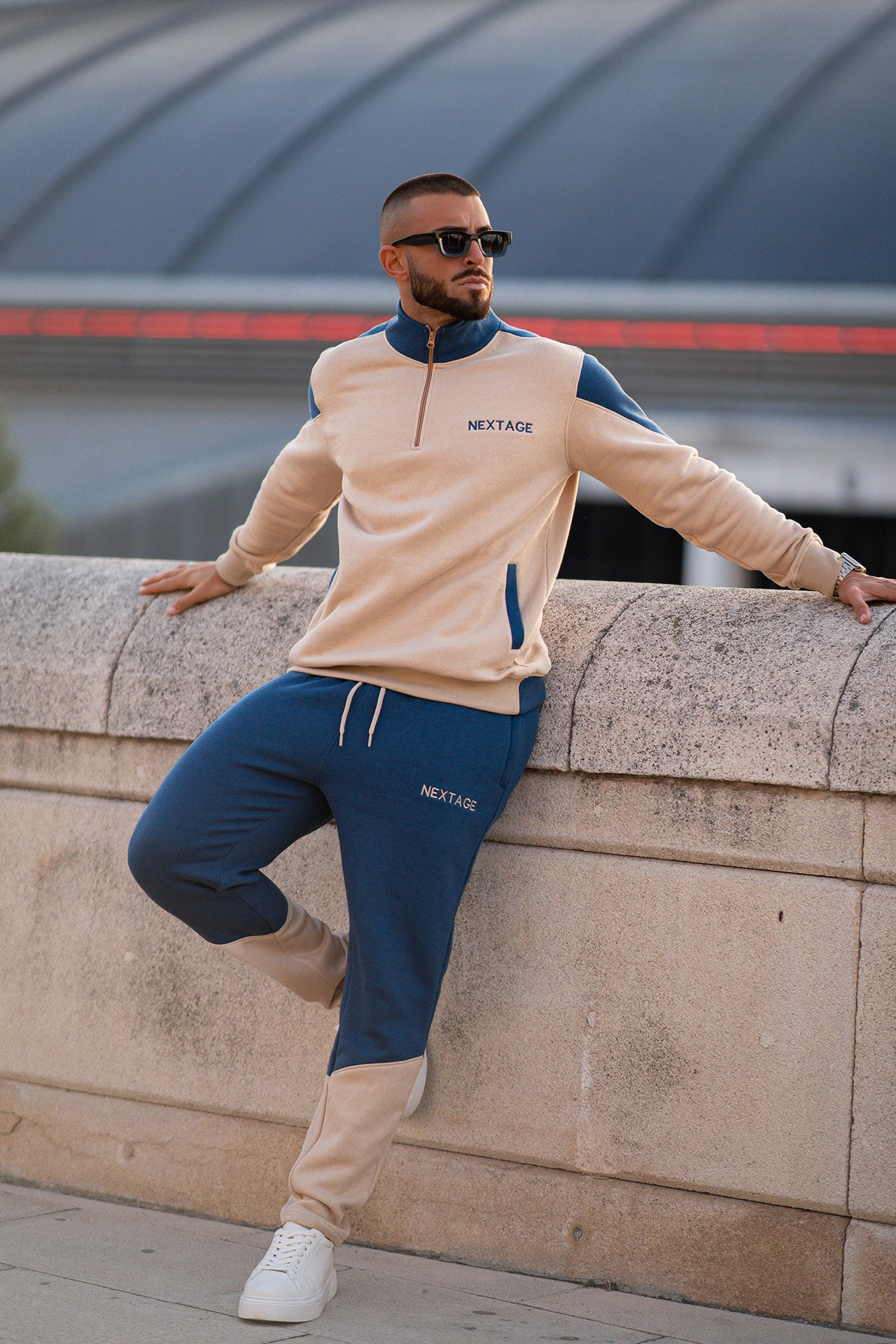 Nextage Oatmeal Quarter Zip Cotton Fleece Tracksuit - Best Winter Tracksuit