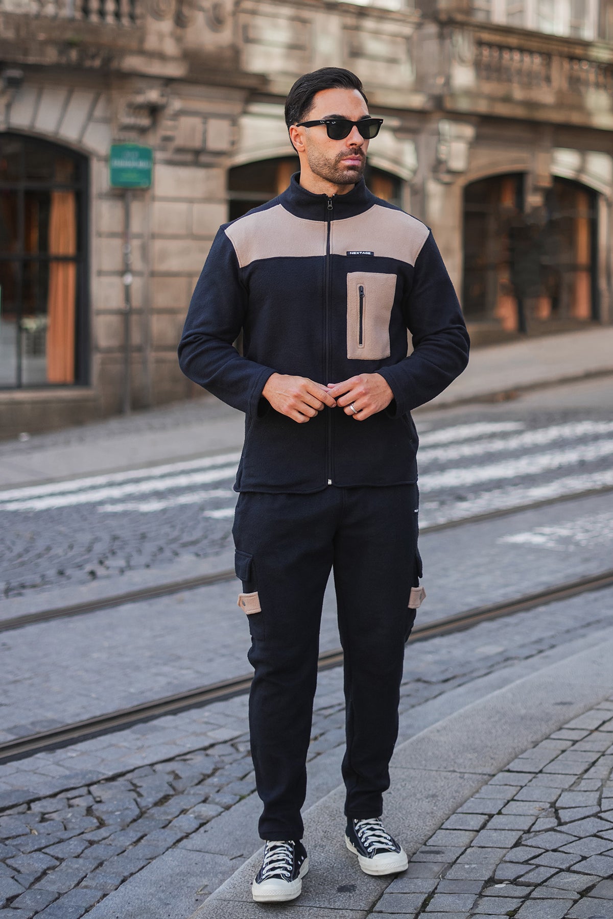 Nextage Contrast Cargo Polar Fleece Tracksuit - Men's Winter Collection