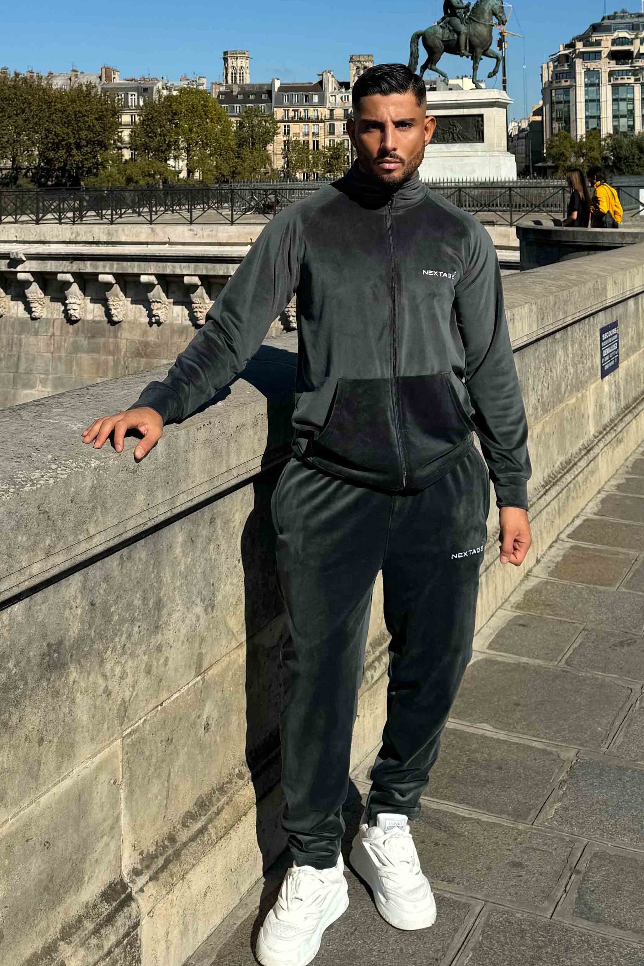 Nextage Corduroy Brown Embroidered Tracksuit - Men's Online Clothing Store