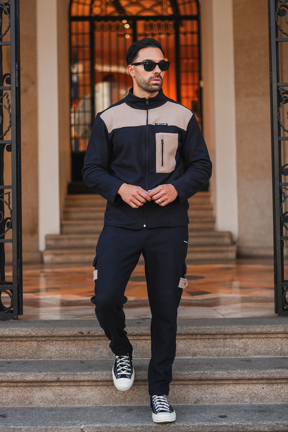 Nextage Contrast Cargo Polar Fleece Tracksuit - Men's Winter Collection